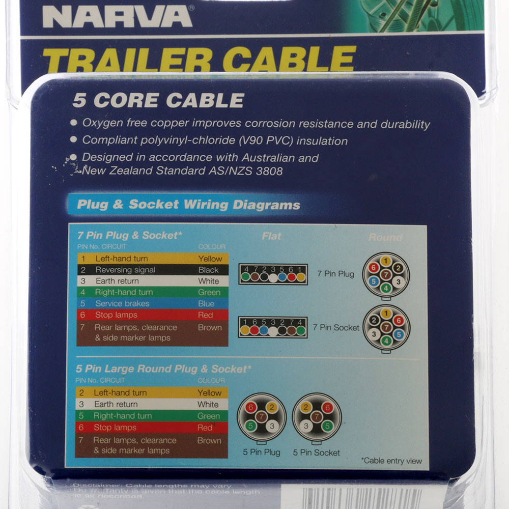 Buy NARVA 5 Core Trailer Cable 5A 2.5mm x 10m online at Marine-Deals.com.au