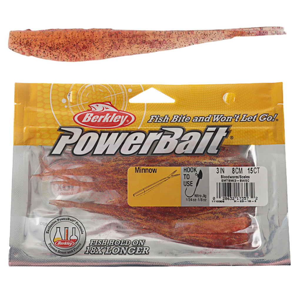 Buy Berkley PowerBait Minnow Soft Bait Pack 8cm Qty 15 Blood Worm ...