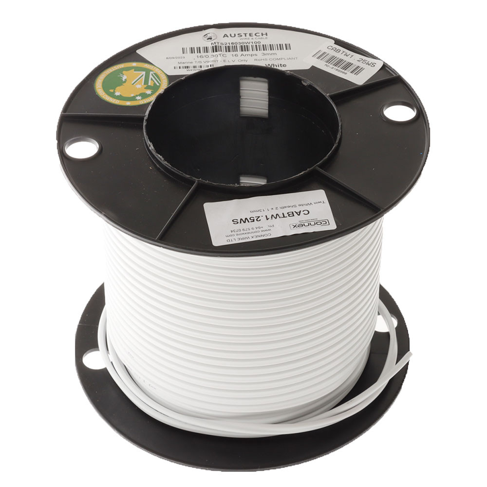Buy Connex Twin Core Tinned Wire Sheathed Cable 2 x 1.13mm White - Per ...