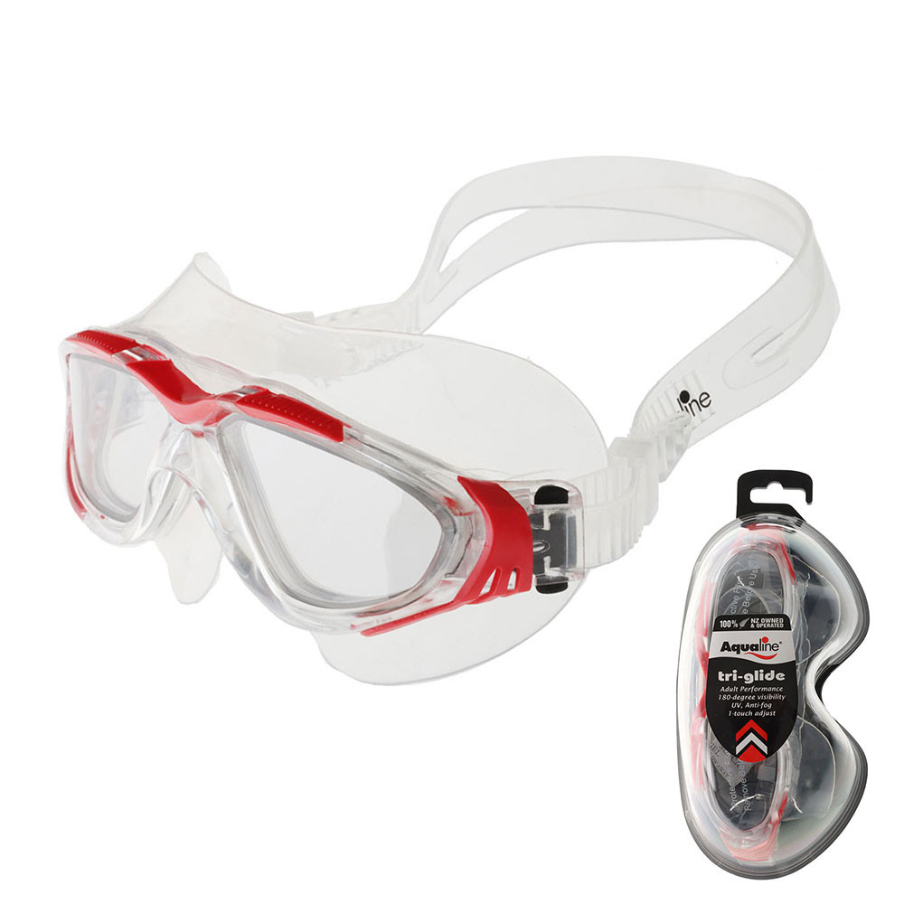 Buy Aqualine Tri-Glide Silicone Triathlon Swimming Goggles Red online ...