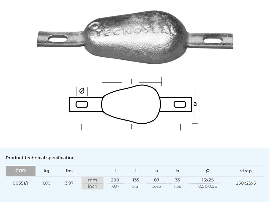 Tecnoseal Zinc Anode Bolt-on Tear Drop HC200 1.8kg - Anodes - Boating