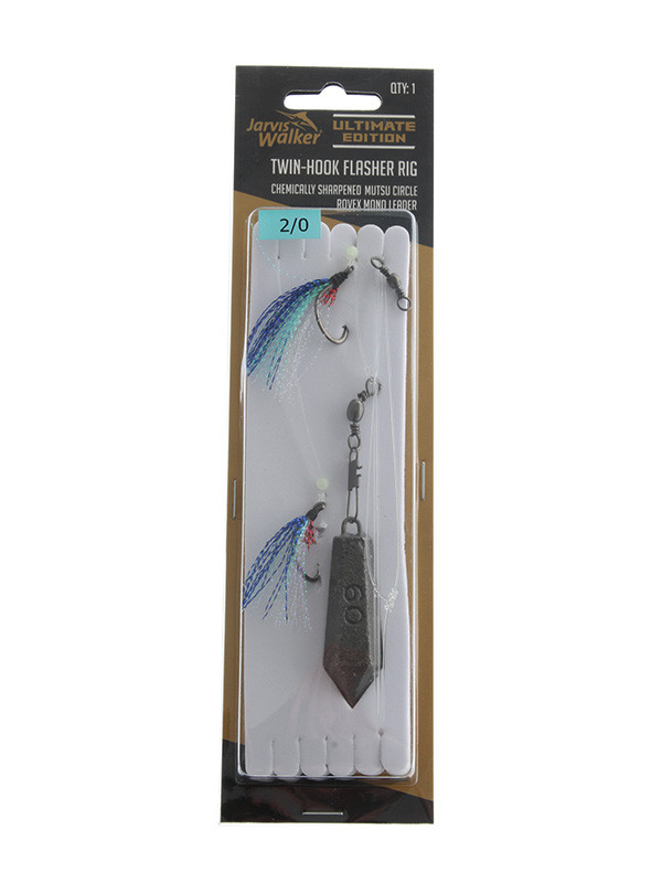 Jarvis Walker Twin Hook Flasher Rig with Sinker Blue 2/0 - Flasher Rigs ...